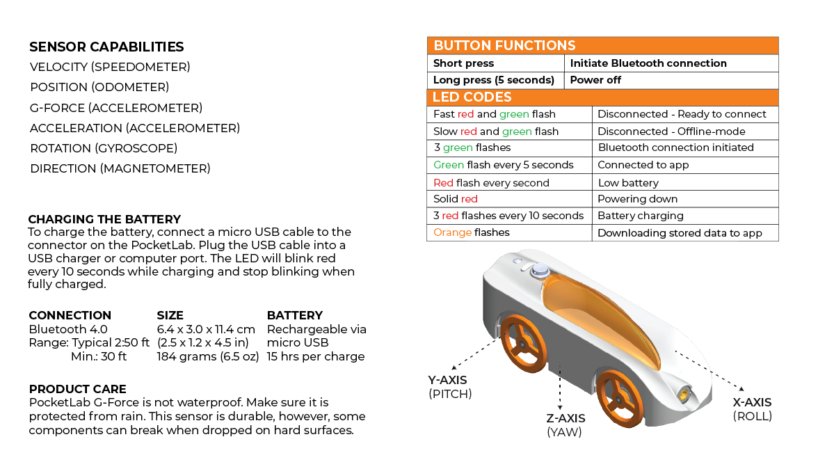 PocketLab G-Force Specifications